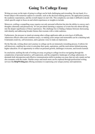 Going To College Essay | PDF | College Planning | College Education