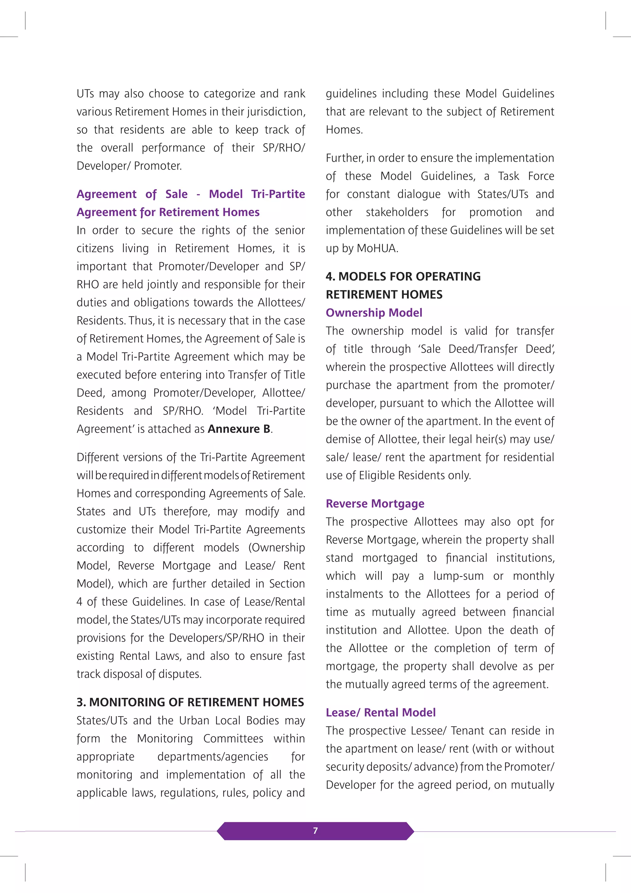 Model Guidelines for Development and Regulation of Retirement Homes | PDF