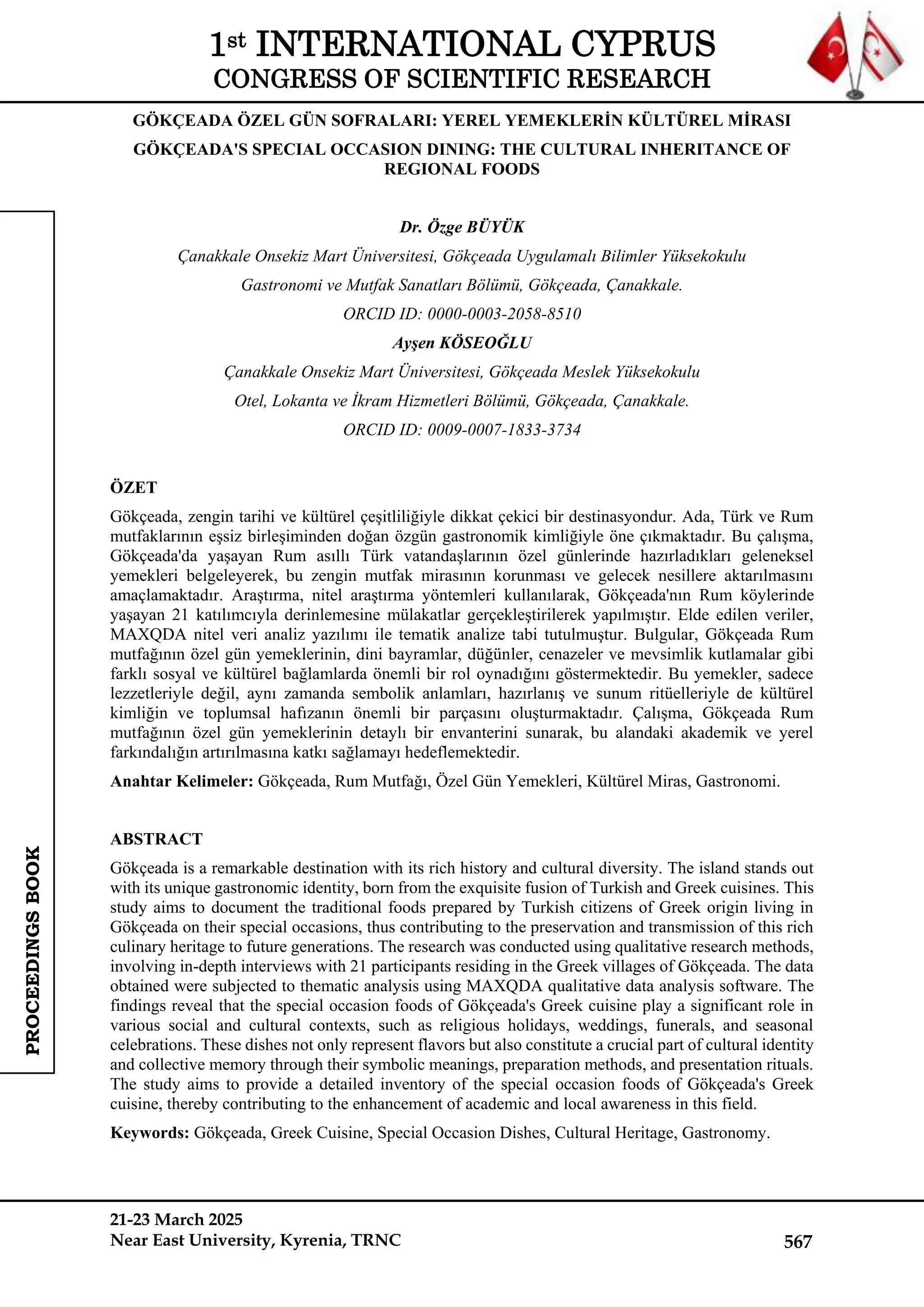 GÖKÇEADA'S SPECIAL OCCASION DINING- THE CULTURAL INHERITANCE OF ...