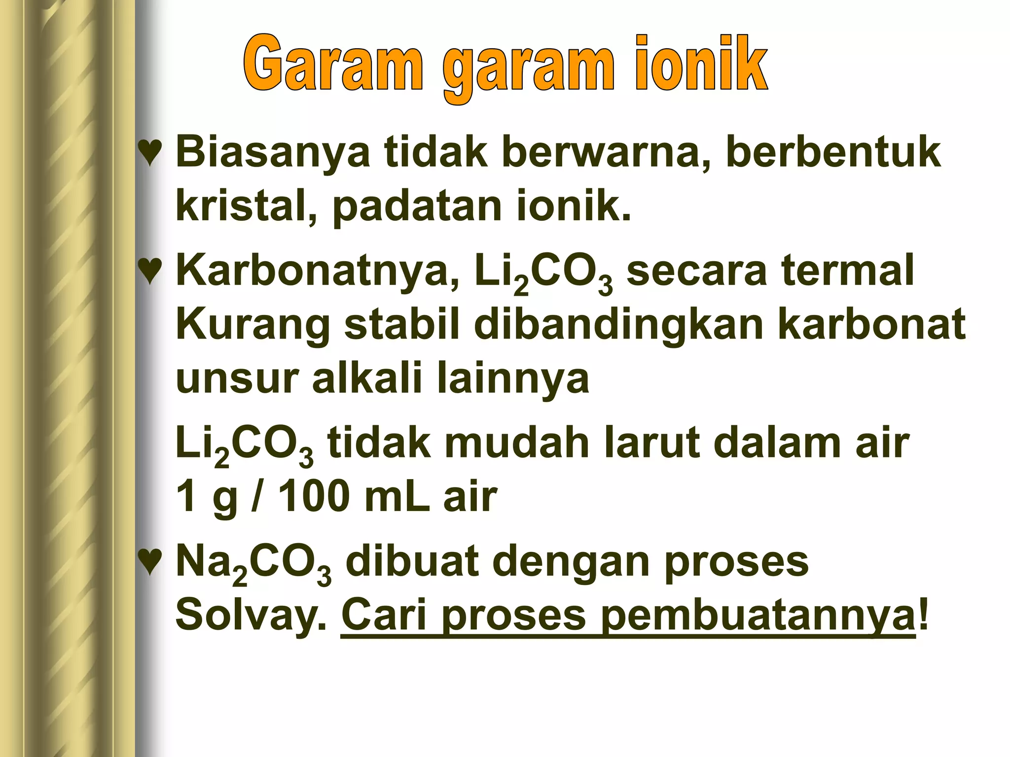 Unsur - Unsur Golongan Alkali (Kimia Dasar) | PPT