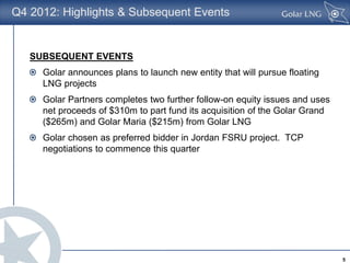 Golar LNG Q4 2012 results presentation | PPT