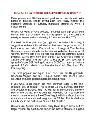 Gold as an investment vehicle | PDF | Commodities | Economy