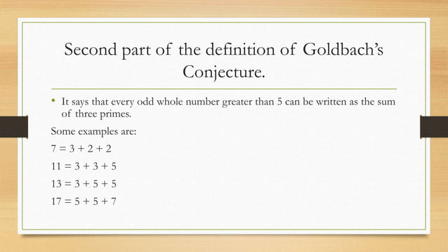 Goldbach’s conjecture | PPTX | Programming Languages | Computing
