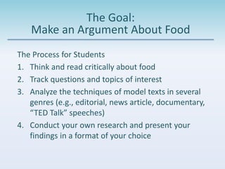 Using Food to Teach Argumentation And Media Literacy | PPT