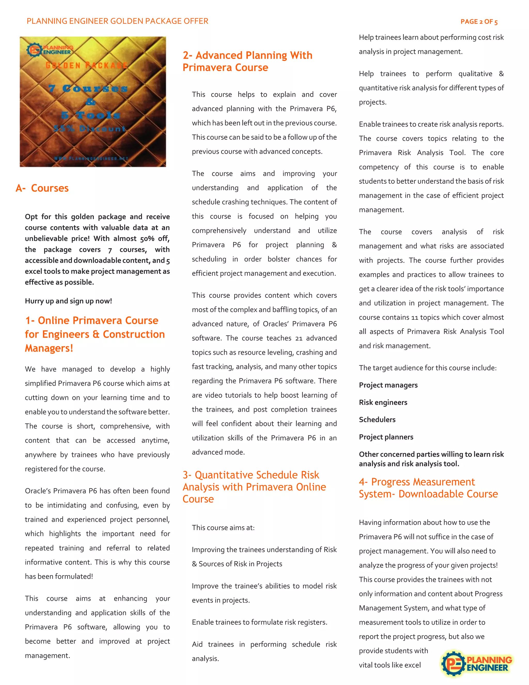 Golden Package for Planning Engineers - Courses and Tools | PDF