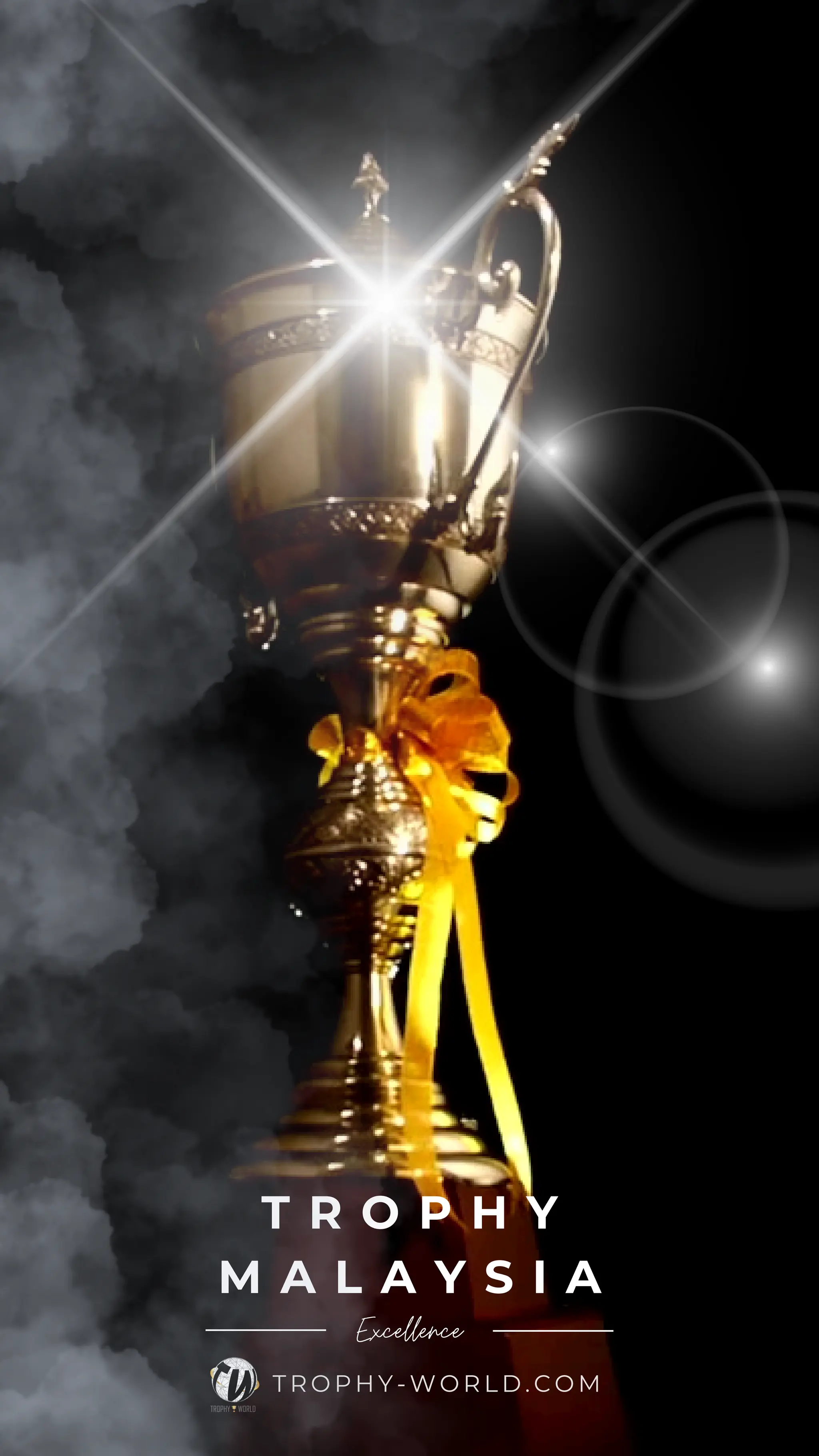 Golden Championship Trophy with ribbon at Trophy-World Malaysia ...