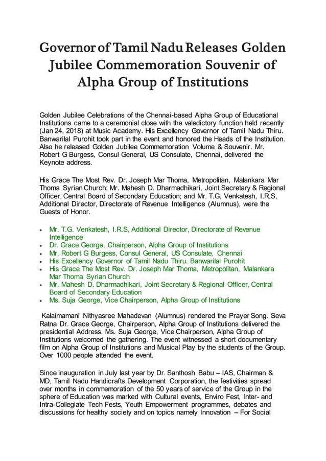 Golden Jubilee Valedictory Function | PDF