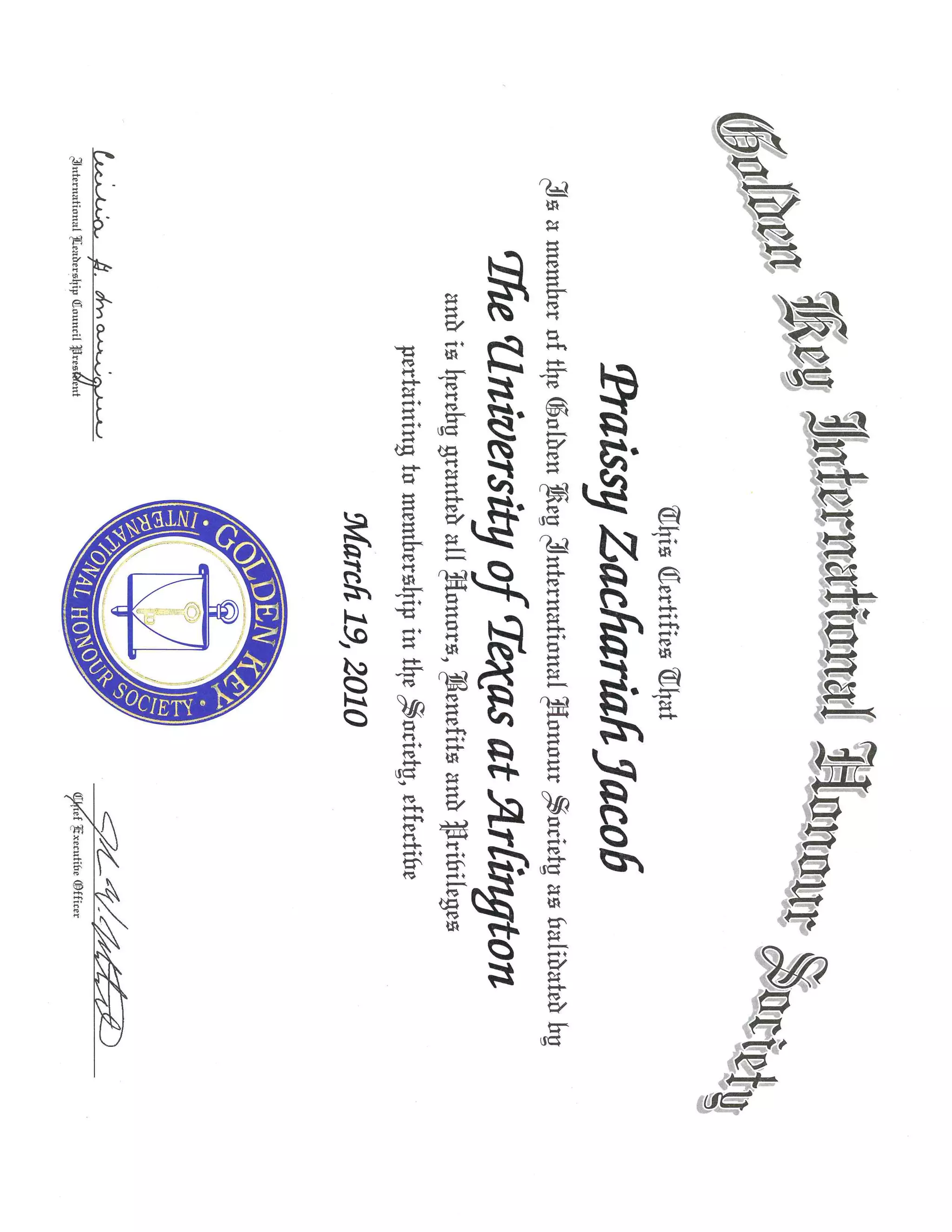 Golden Key Certificate | PDF