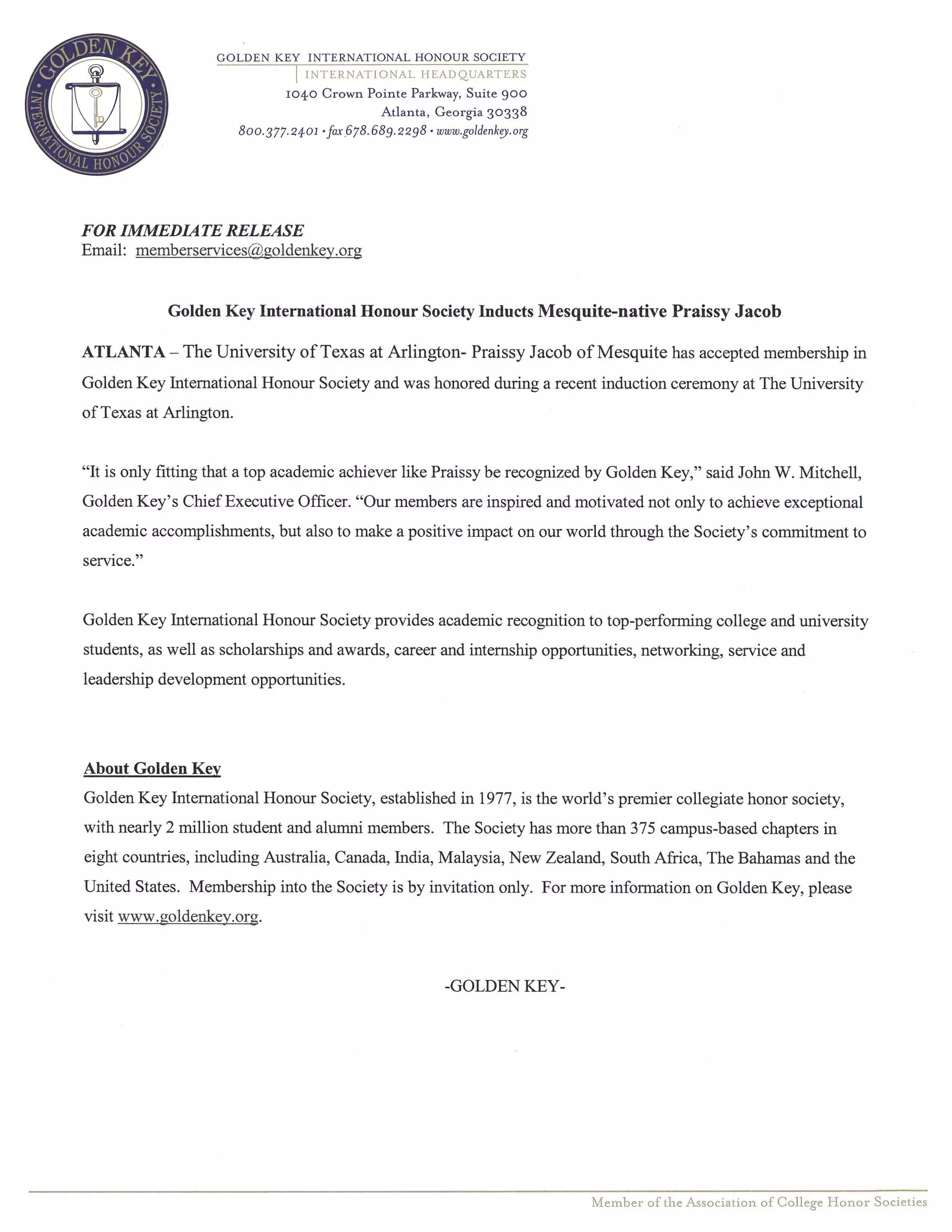 Golden Key Certificate | PDF