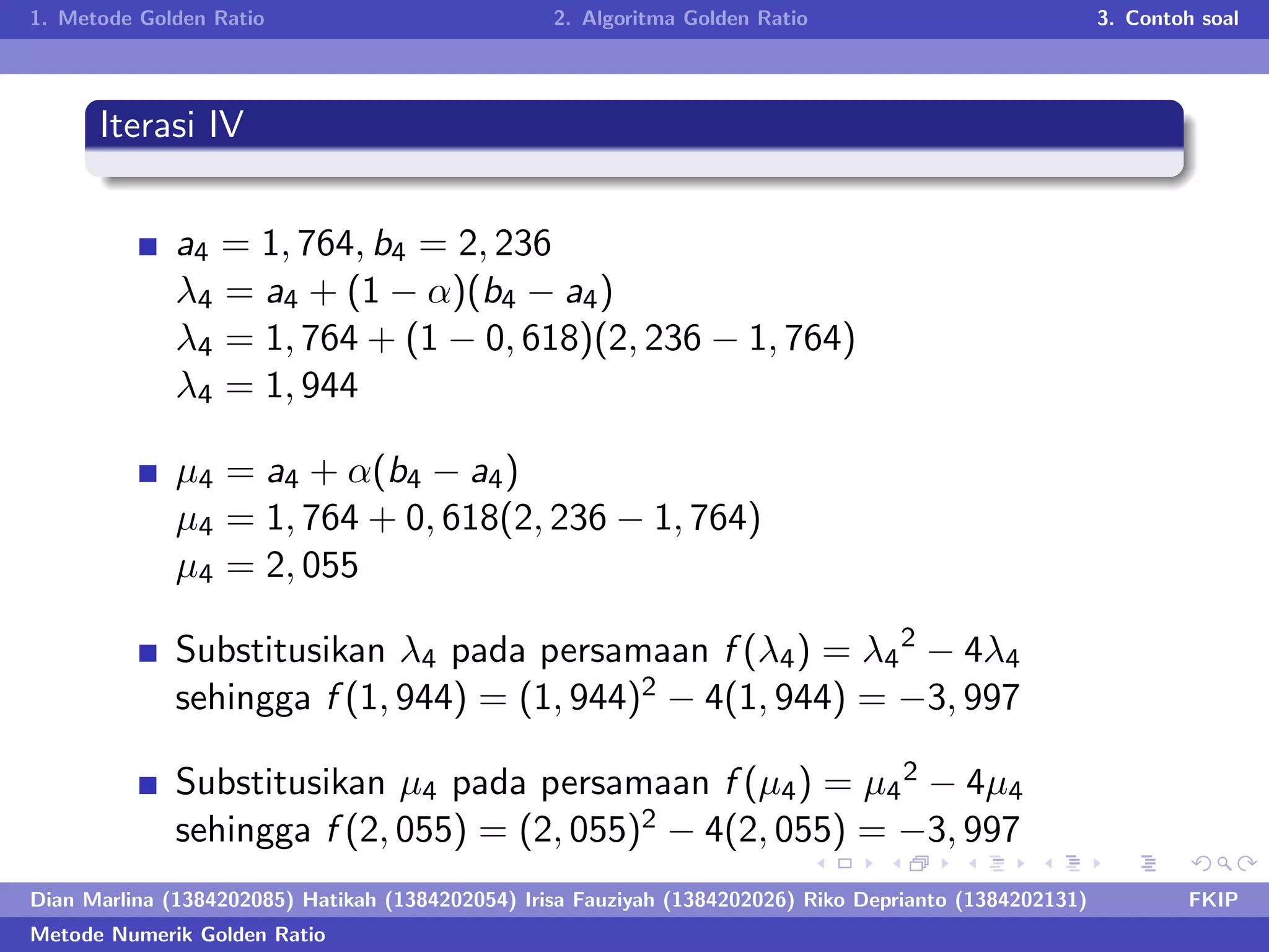 Tugas Metode Numerik Golden ratio Pendidikan Matematika UMT | PPT