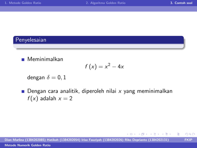 Tugas Metode Numerik Golden ratio Pendidikan Matematika UMT | PDF