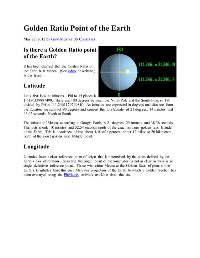 Golden ratio point of the earth | DOCX