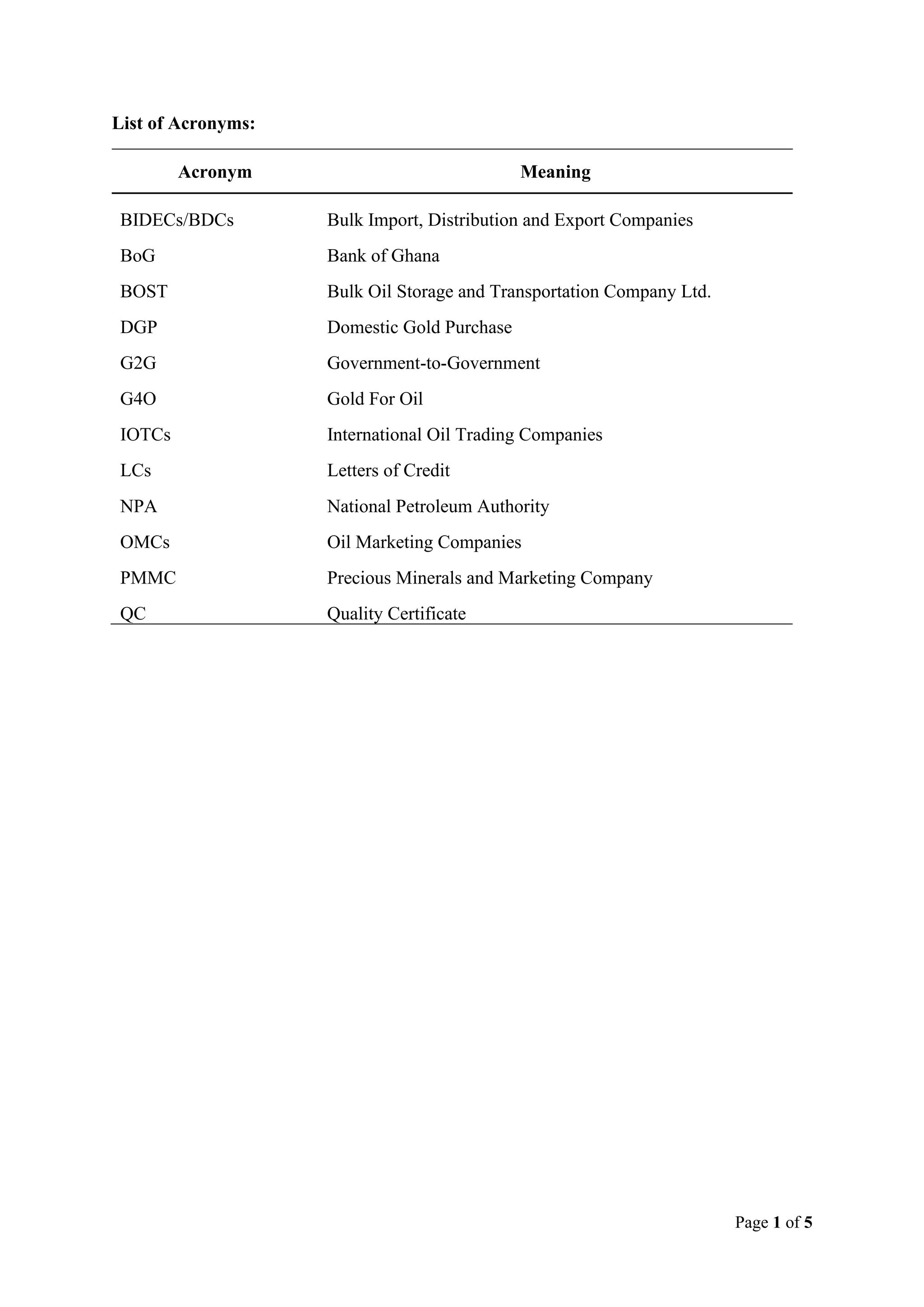 Gold for Oil Programme Framework | PDF