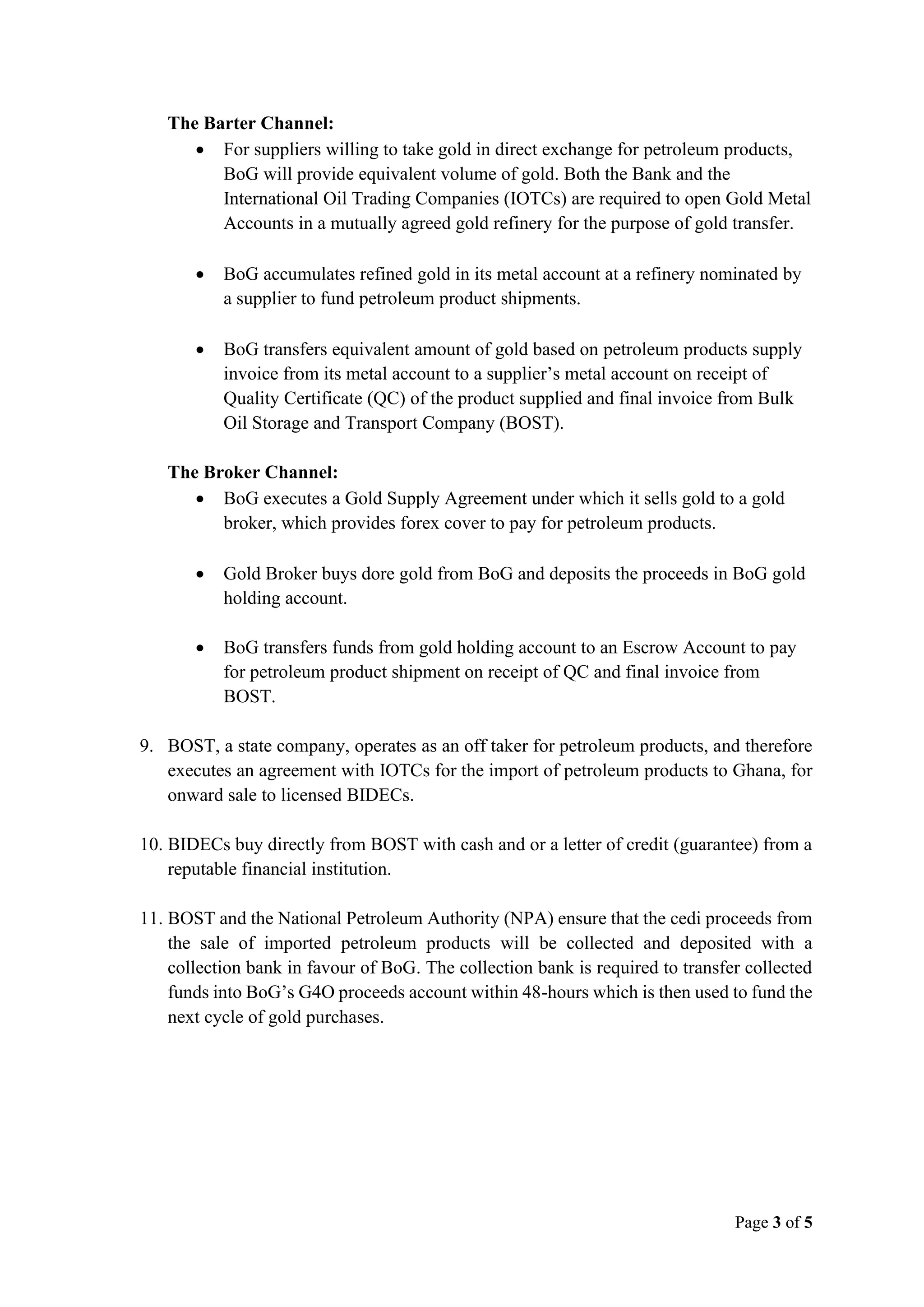 Gold for Oil Programme Framework | PDF