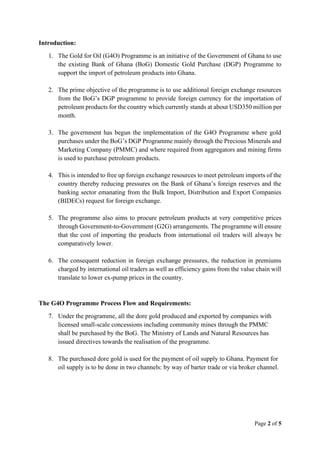 Gold for Oil Programme Framework | PDF