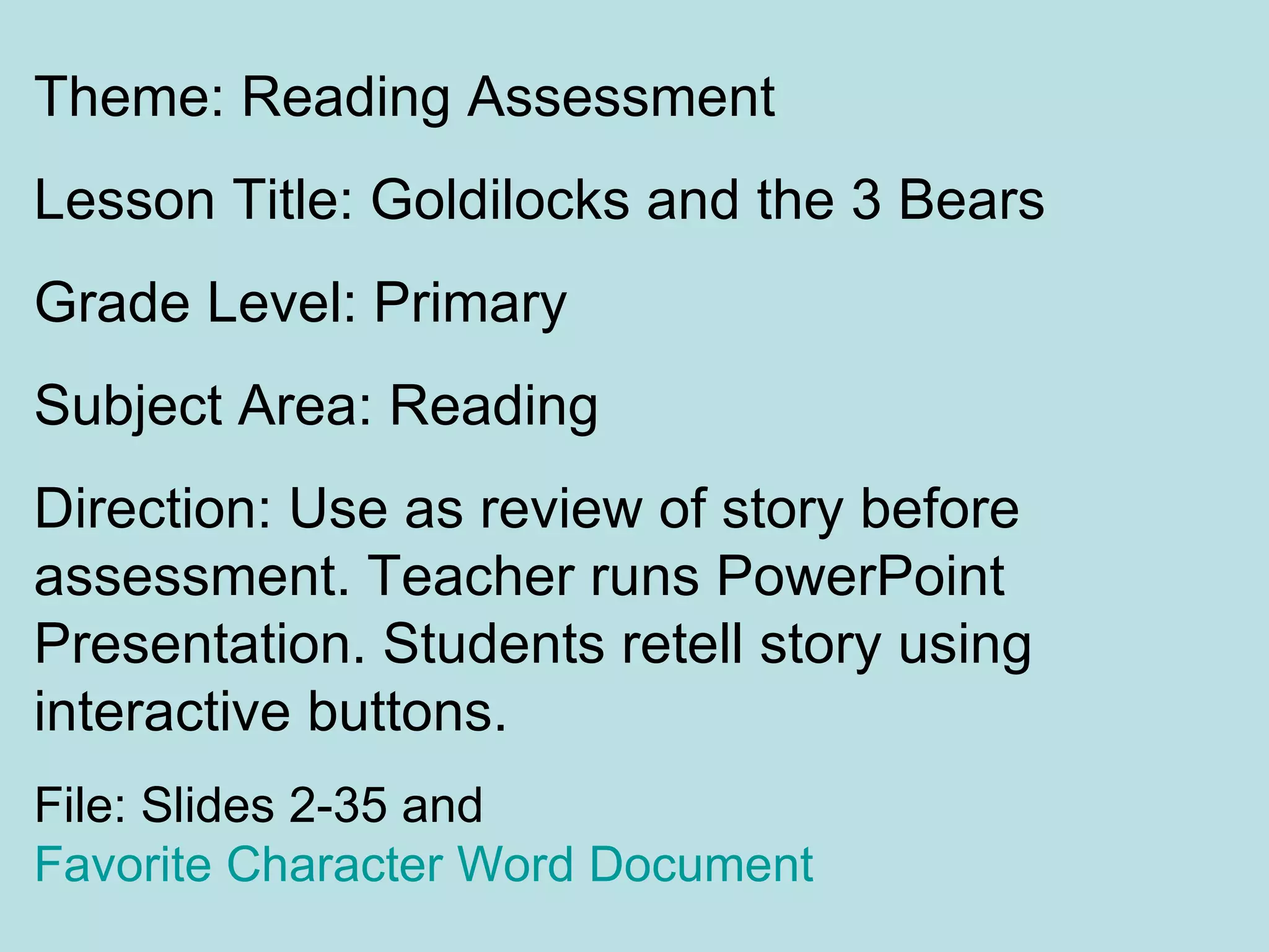 Goldilocks and the three bears | PPT