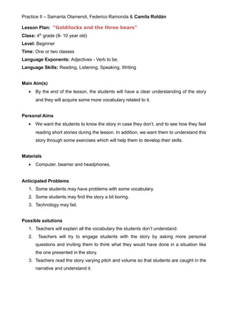Lesson Plan: Goldilocks and the three bears | DOC