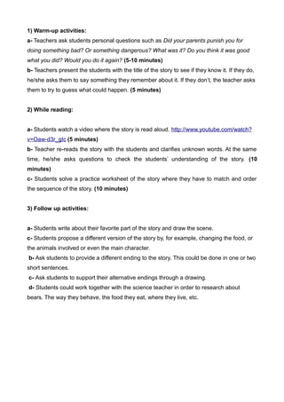 Goldilocks and the three bears lesson plan | DOC