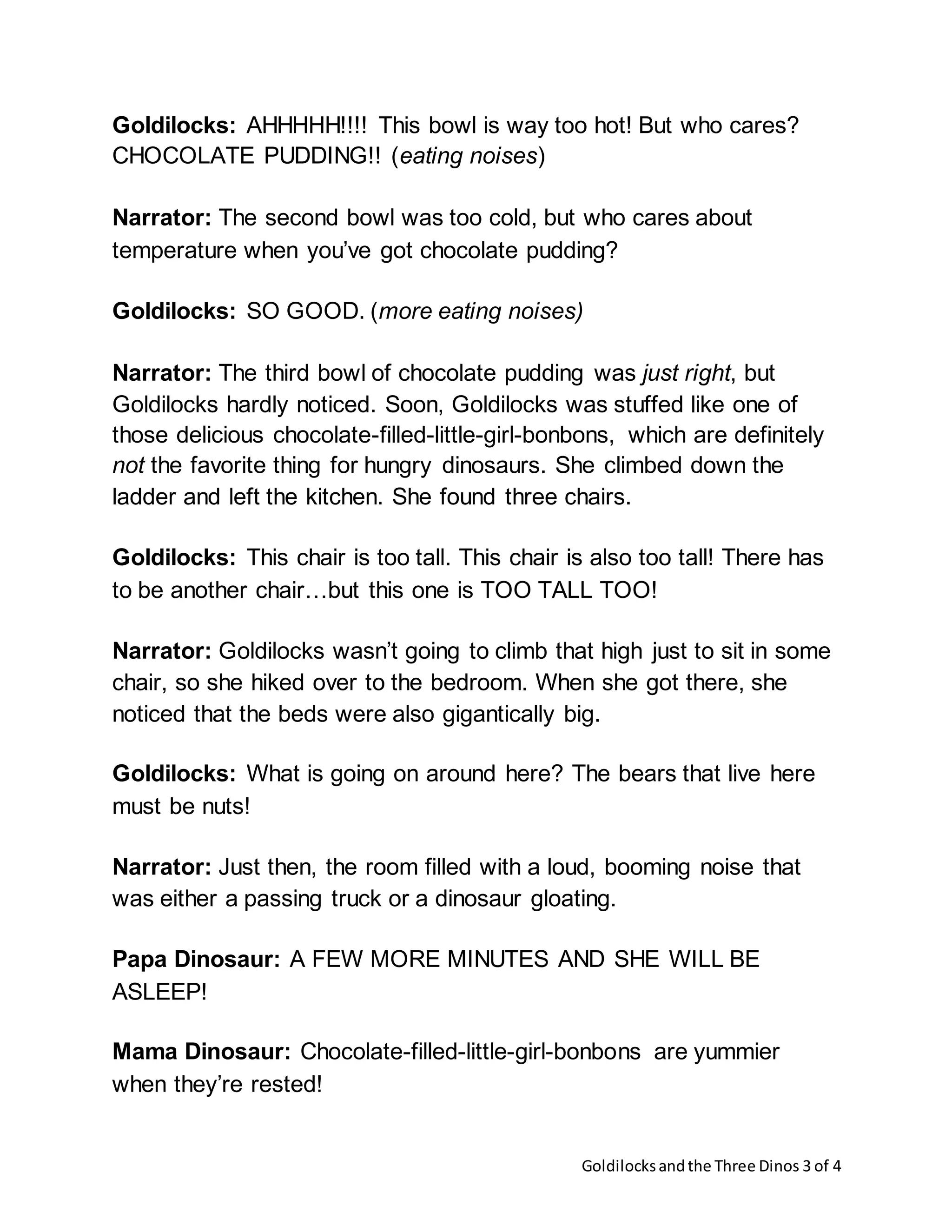 Goldilocks and the Three Dinosaurs Reader's Theater Script | DOCX