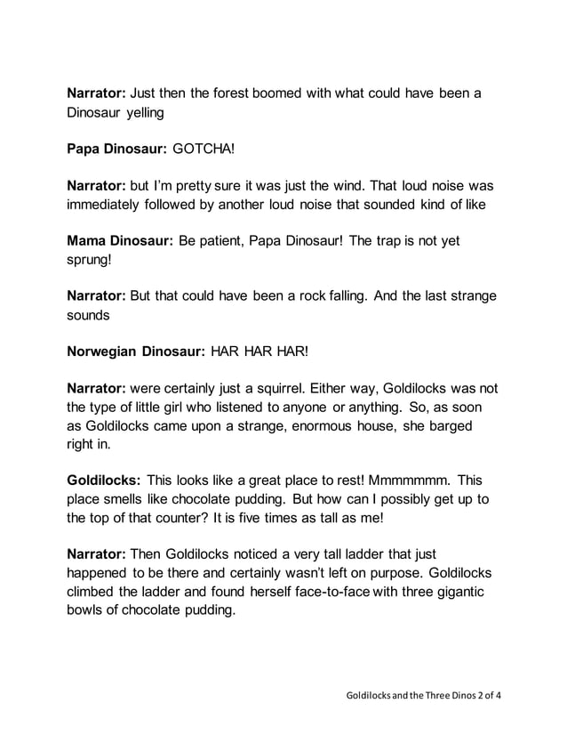 Goldilocks and the Three Dinosaurs Reader's Theater Script | DOCX