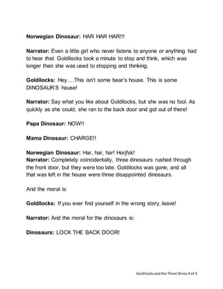 Goldilocks and the Three Dinosaurs Reader's Theater Script | DOCX