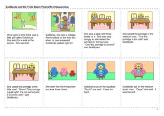 Goldilocks And The Three Bears Sequencing