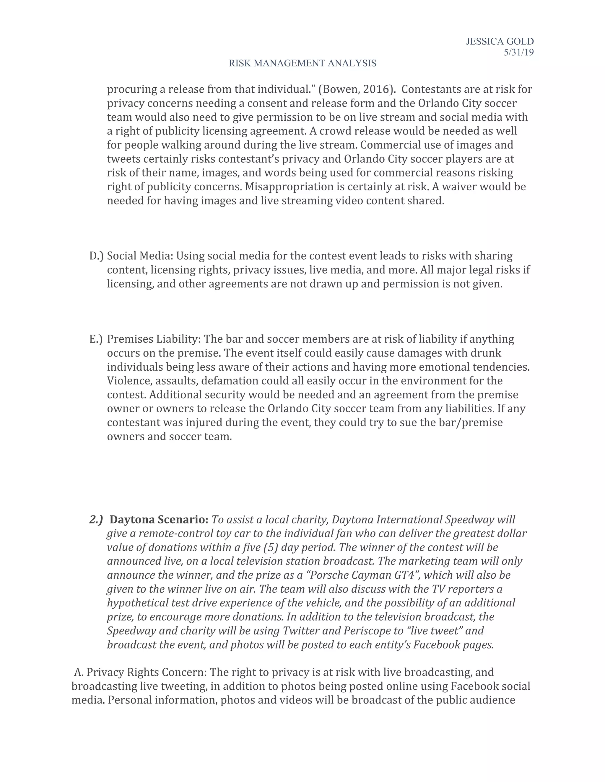 Risk Management: Jess Gold | PDF