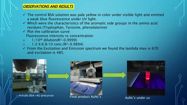 GOLD NANOCLUSTER BSA Protein templated.pptx | Chemistry | Science