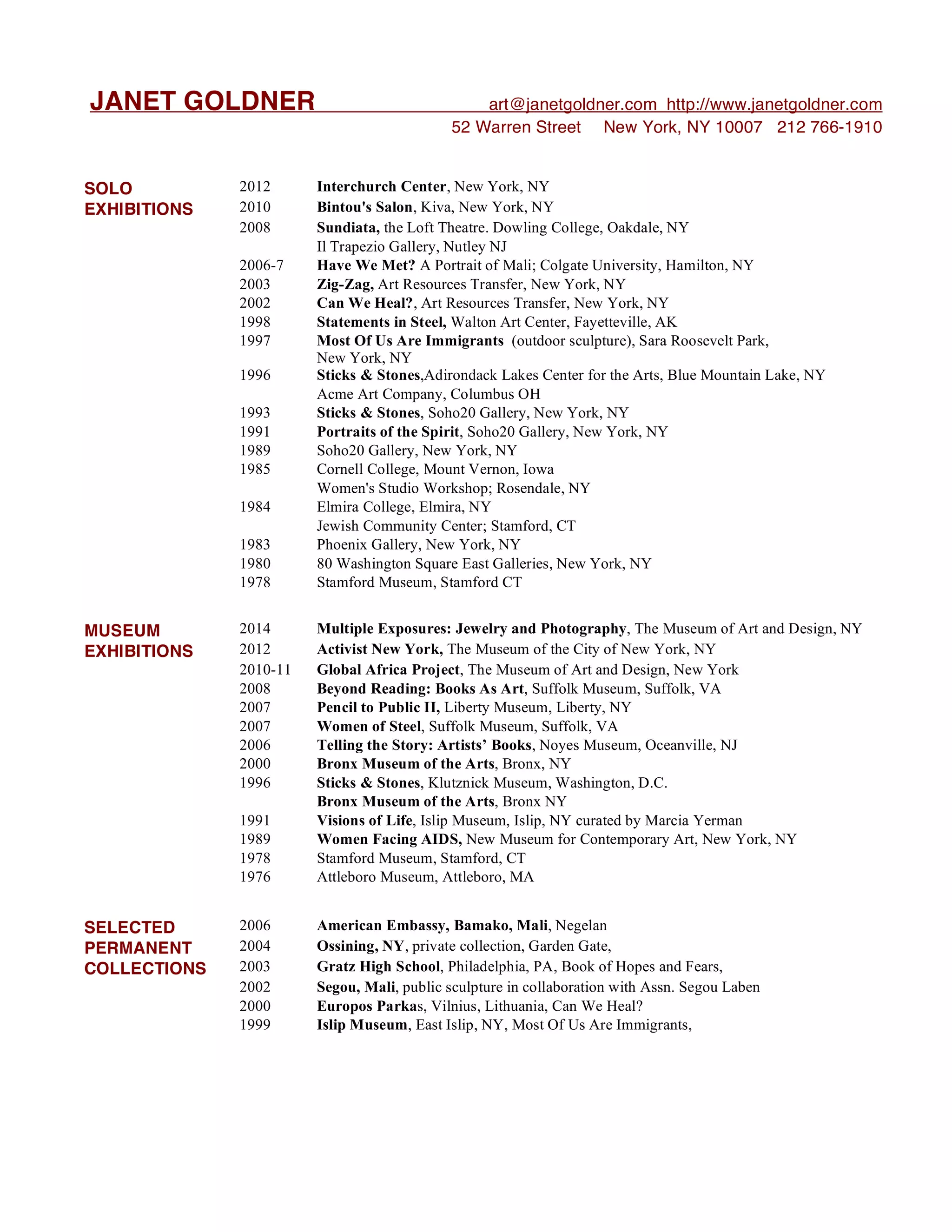 Janet Goldner Art Resume | PDF