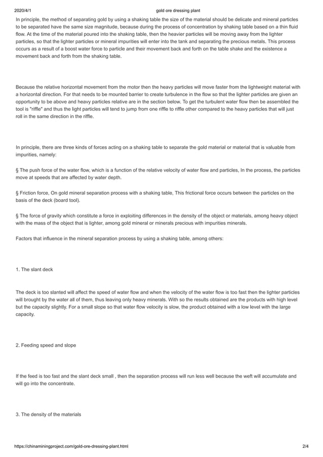 Gold ore dressing plant | PDF