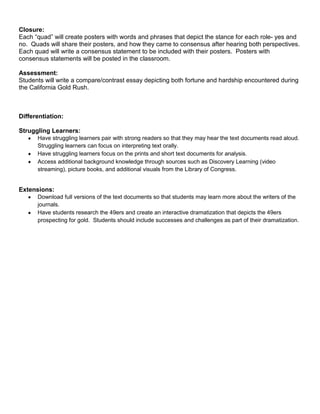 Gold Rush SAC by Darla Miner | DOCX | Education