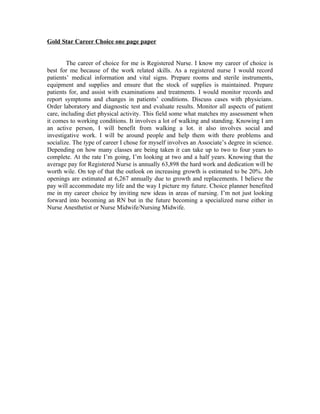 Gold star career choice one page paper | DOC