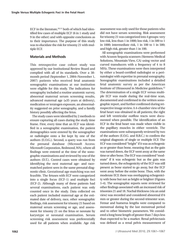 Single Versus Multiple Echogenic Foci in the Fetal Heart | PDF
