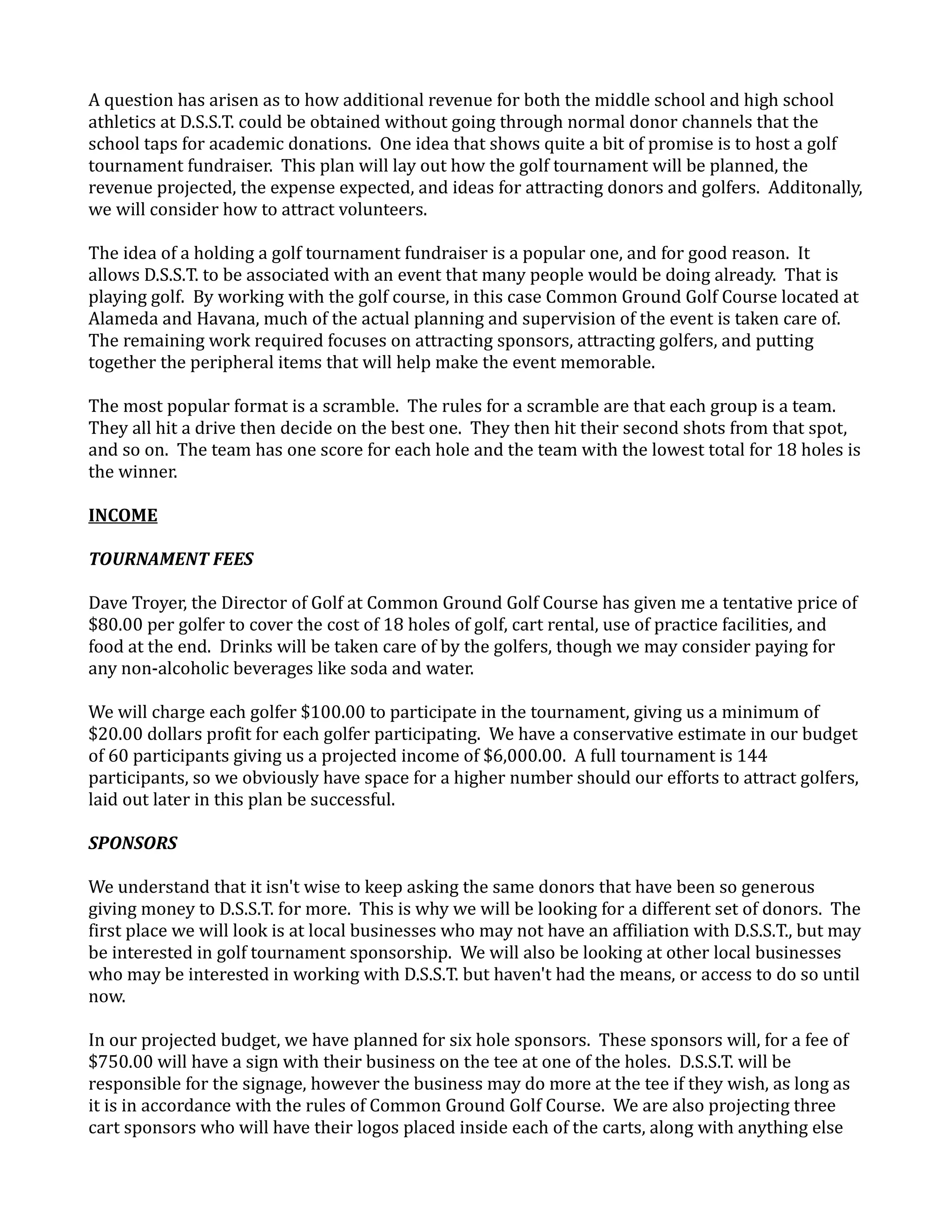 Golf tournament proposal | DOC