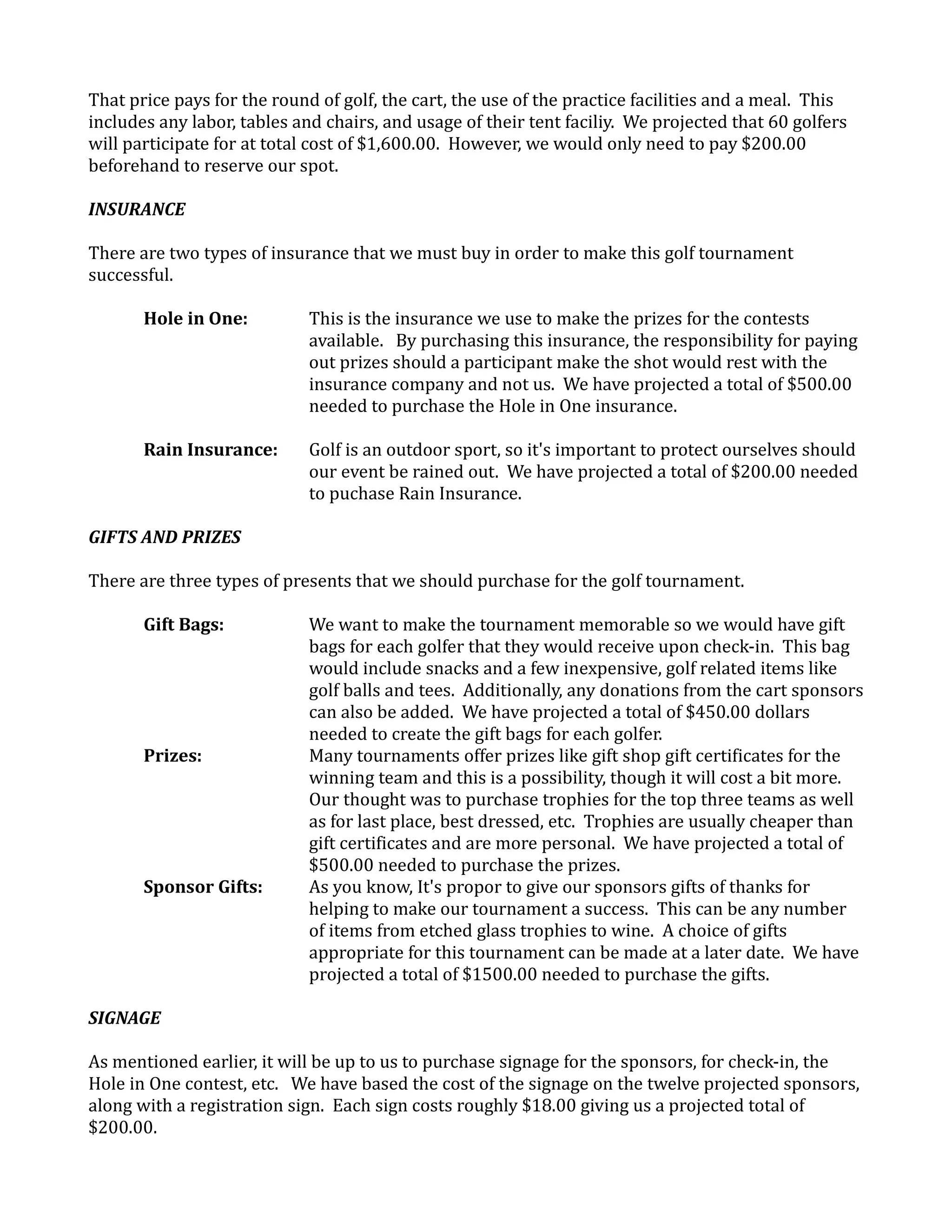 Golf tournament proposal | DOC