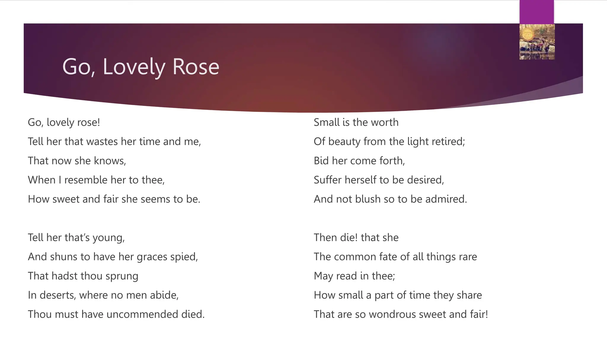 Go, Lovely Rose Intro and Poetry Analysis | PPTX
