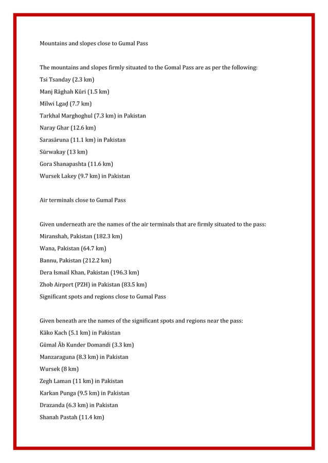 Gomal pass | Upsc | PDF | Asia Travel | Travel Locations