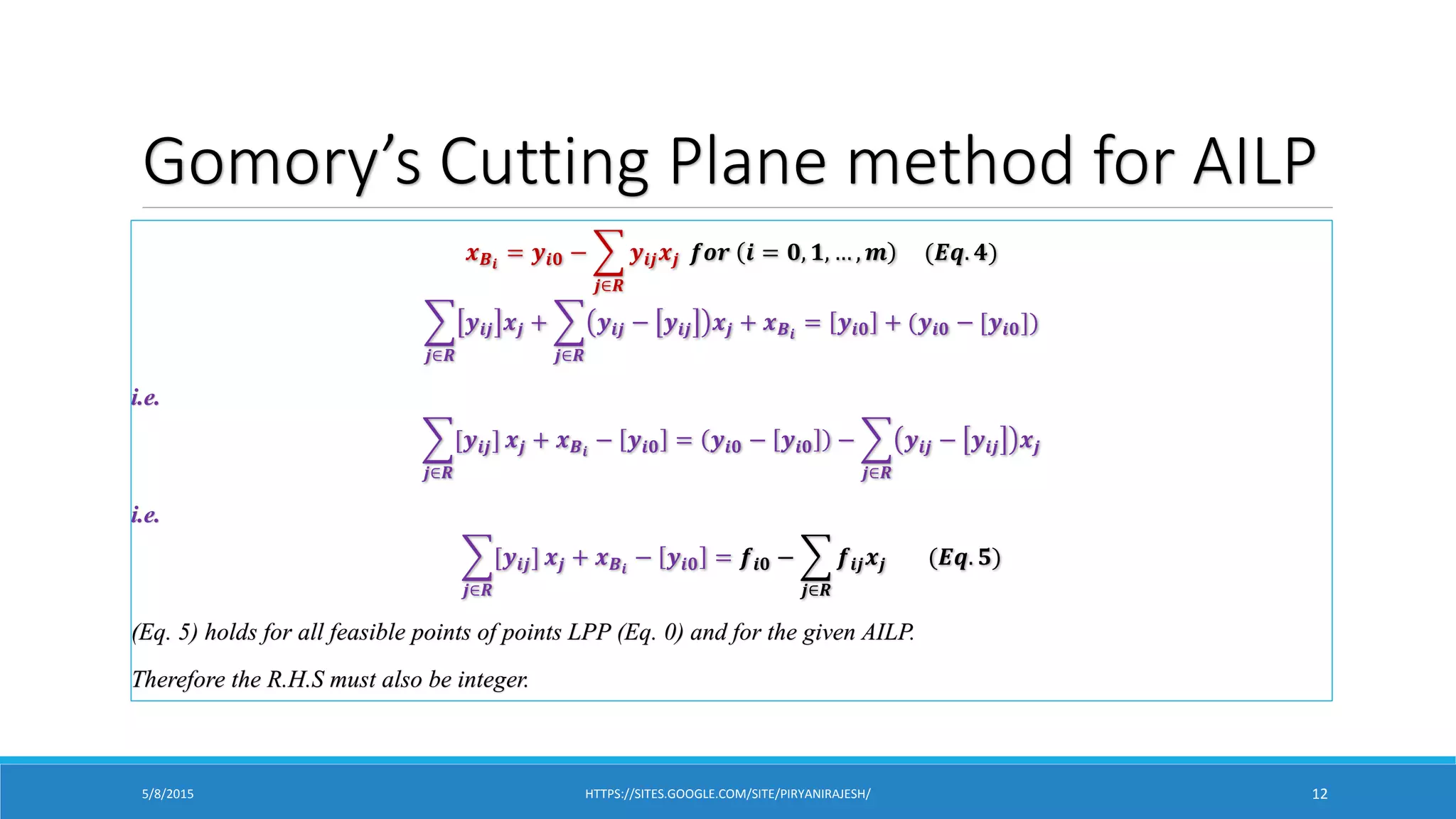 Gomory's cutting plane method | PDF