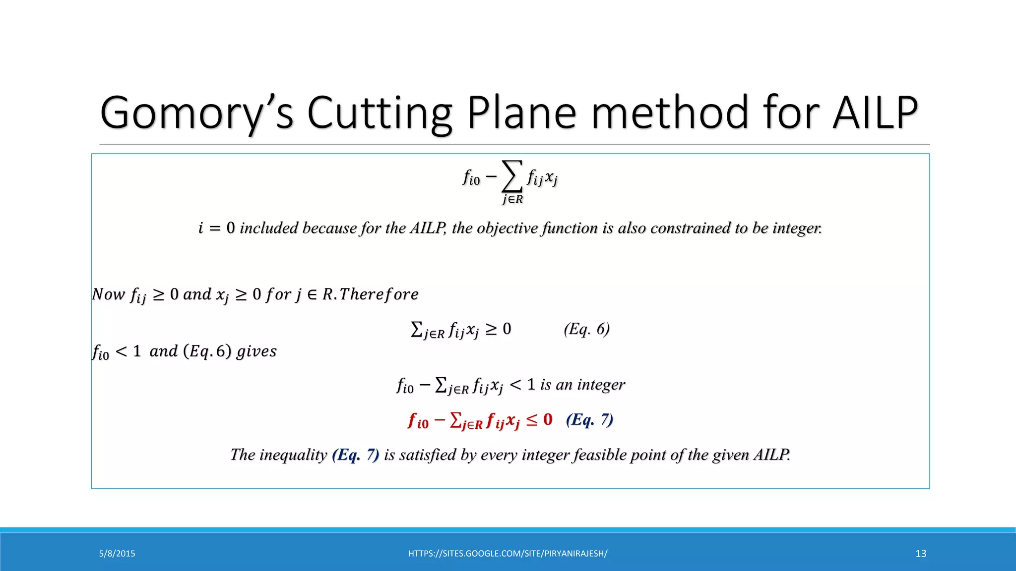Gomory's cutting plane method | PDF Gomory's cutting plane method | PDF