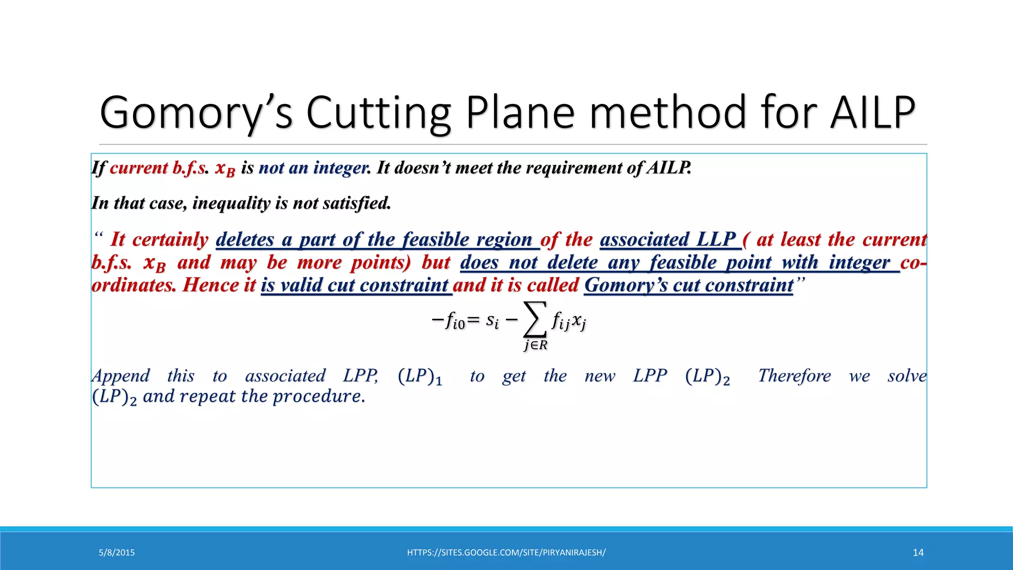 Gomory's cutting plane method | PPT