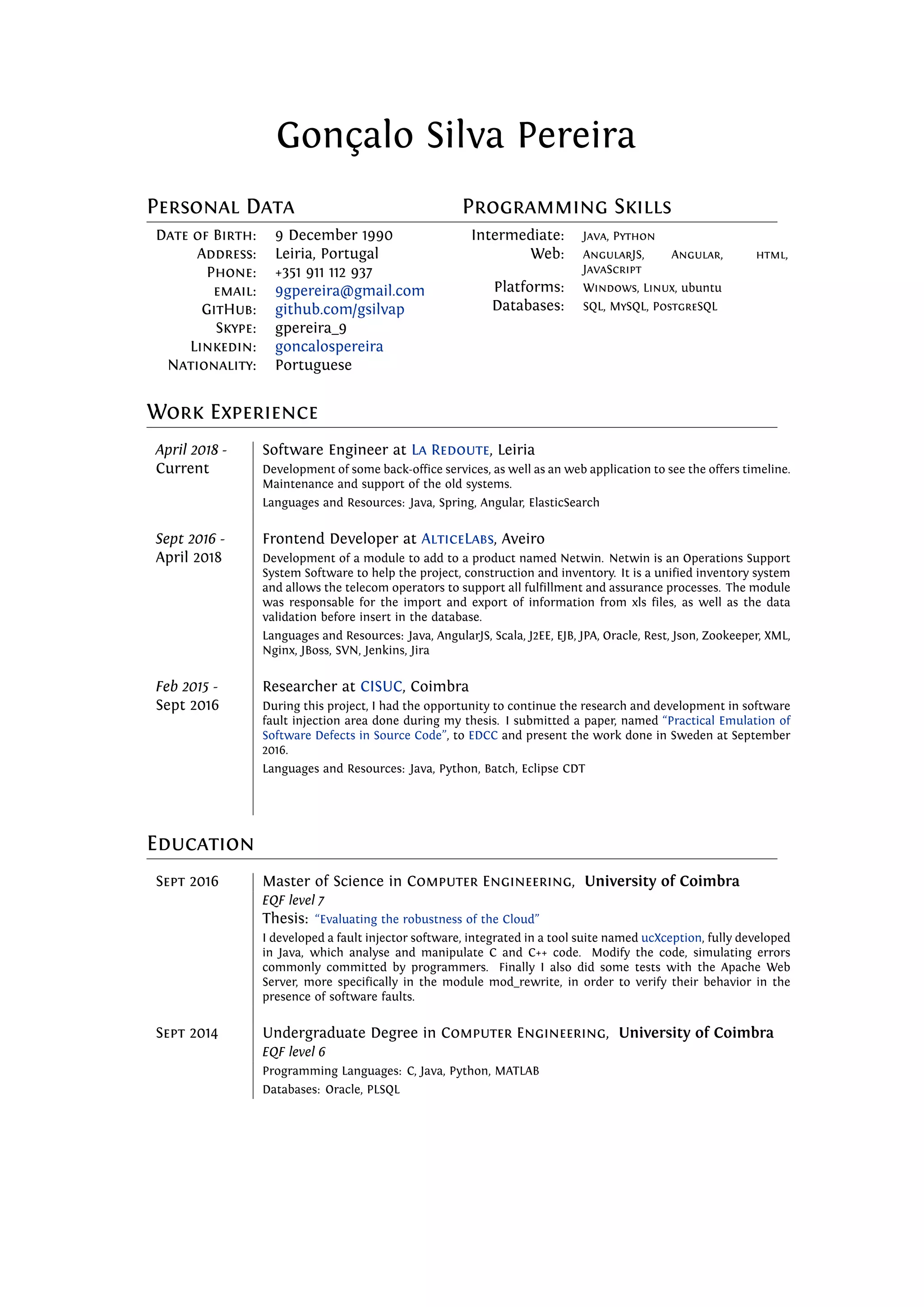 Goncalo Pereira - CV | PDF