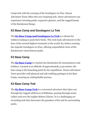 K2 Base Camp Trek . K2 and Gondogoro La Trek | PDF