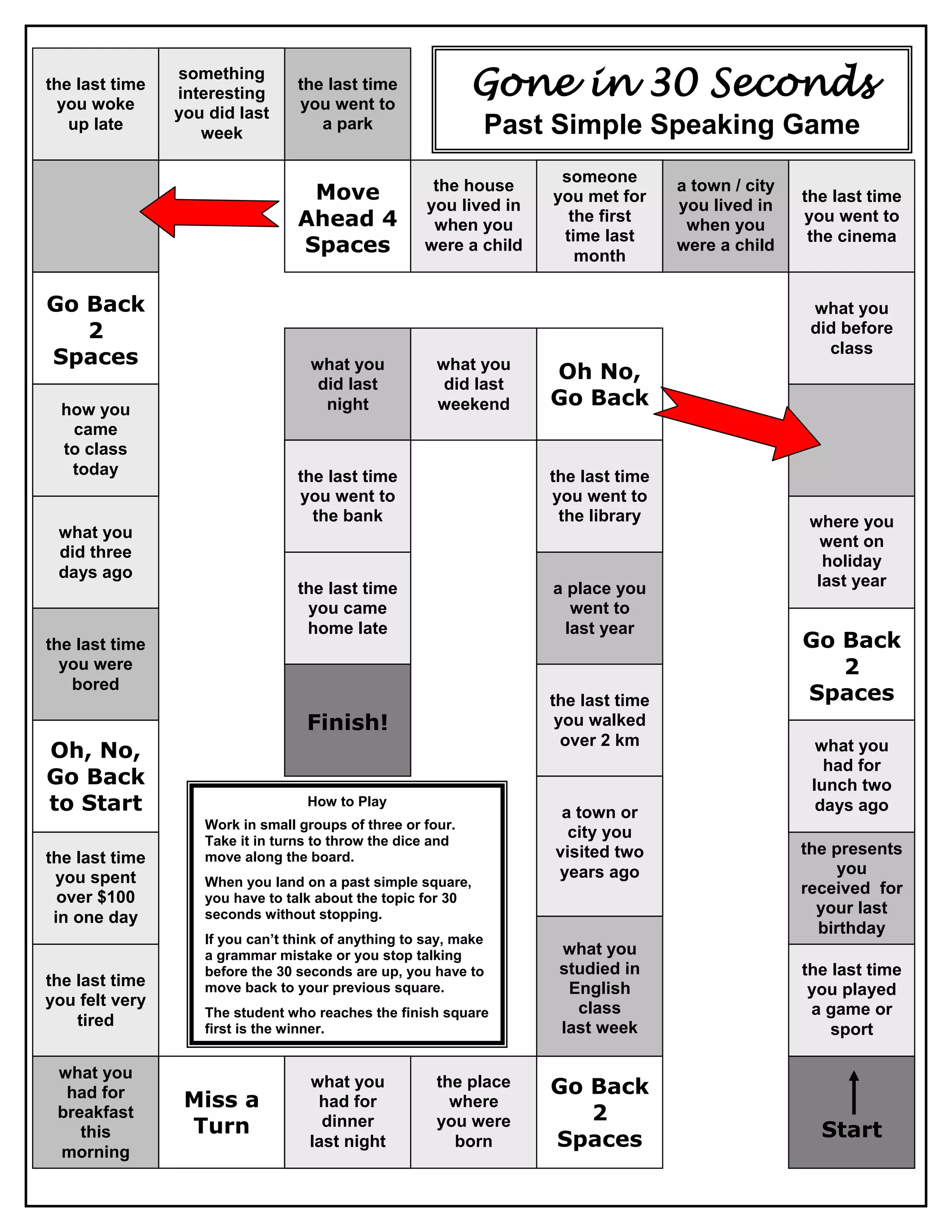 Gone in-30-seconds- Simple Past Board Game | PDF