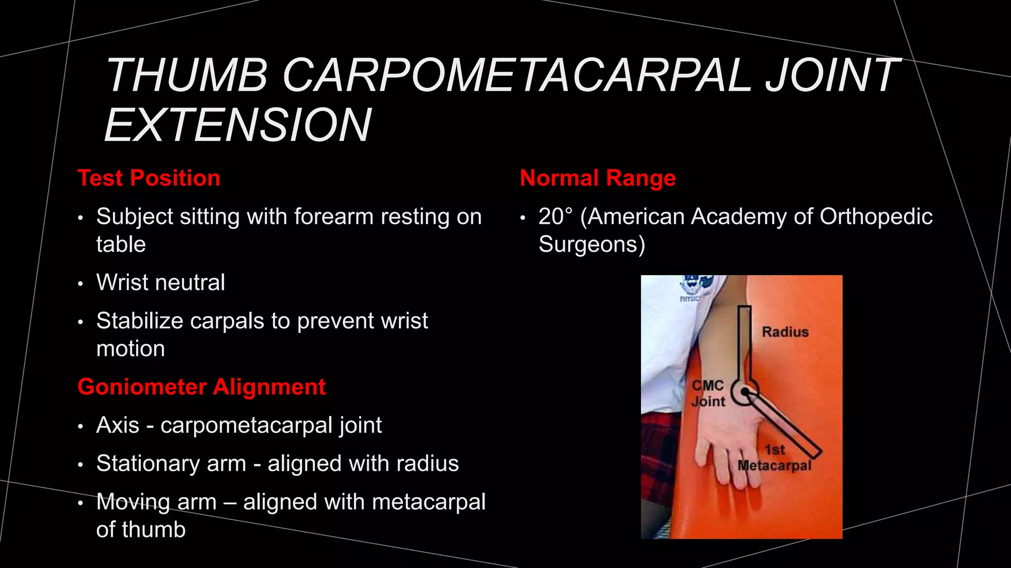 Goniometry for Wrist & Fingers | PPTX