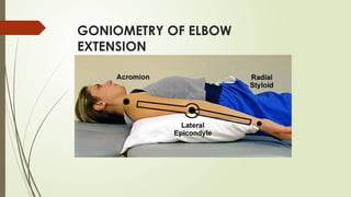 'GONIOMETRY OF ELBOW JOINT. And details how to take range of motion | PPTX