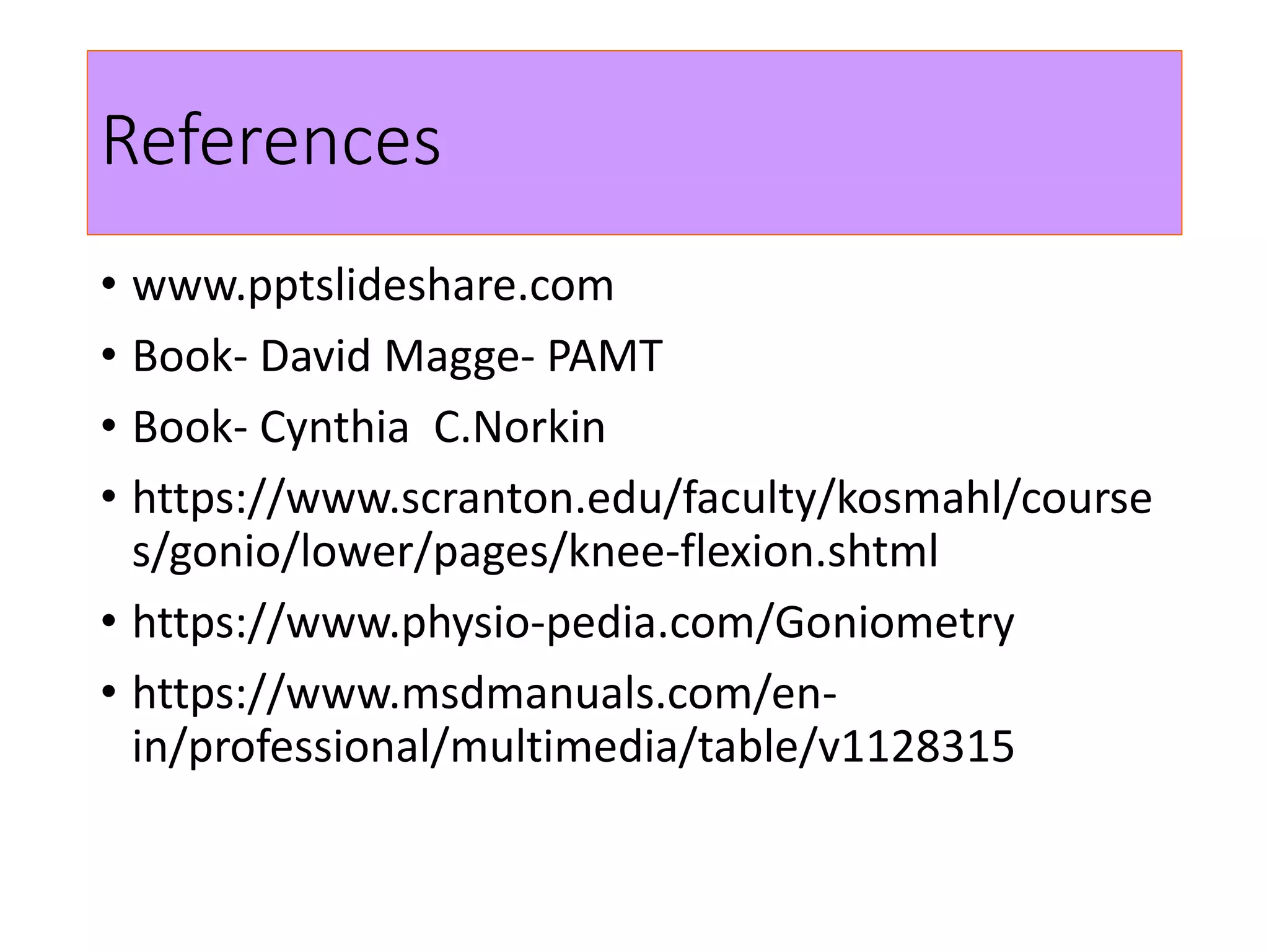 Goniometry of lower limb joints/ROM of lower limb joints | PPTX