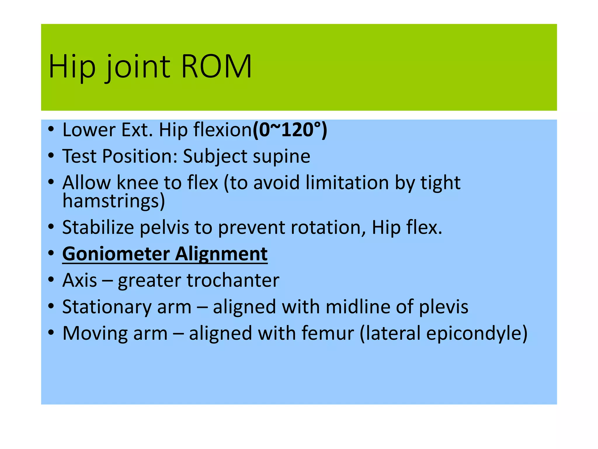 Goniometry of lower limb joints/ROM of lower limb joints | PPTX