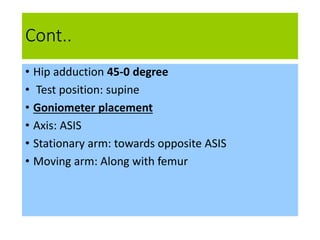 Goniometry of lower limb joints/ROM of lower limb joints | PPTX