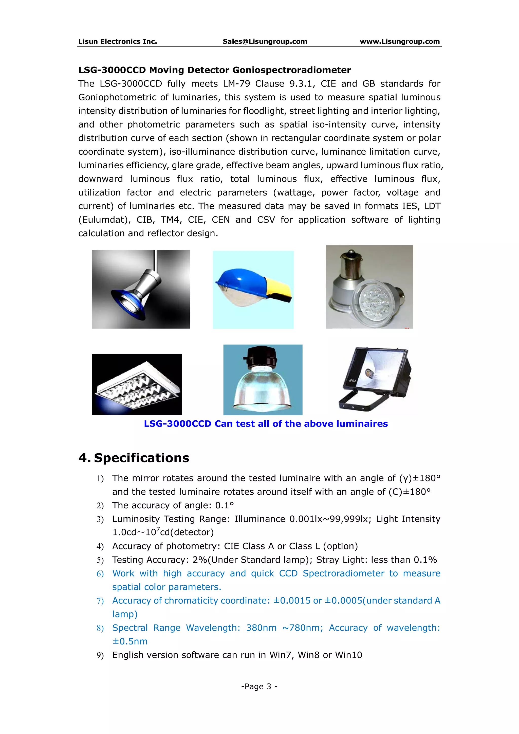 LISUN Goniospectroradiometer with-moving-mirror LSG-3000CCD | PDF