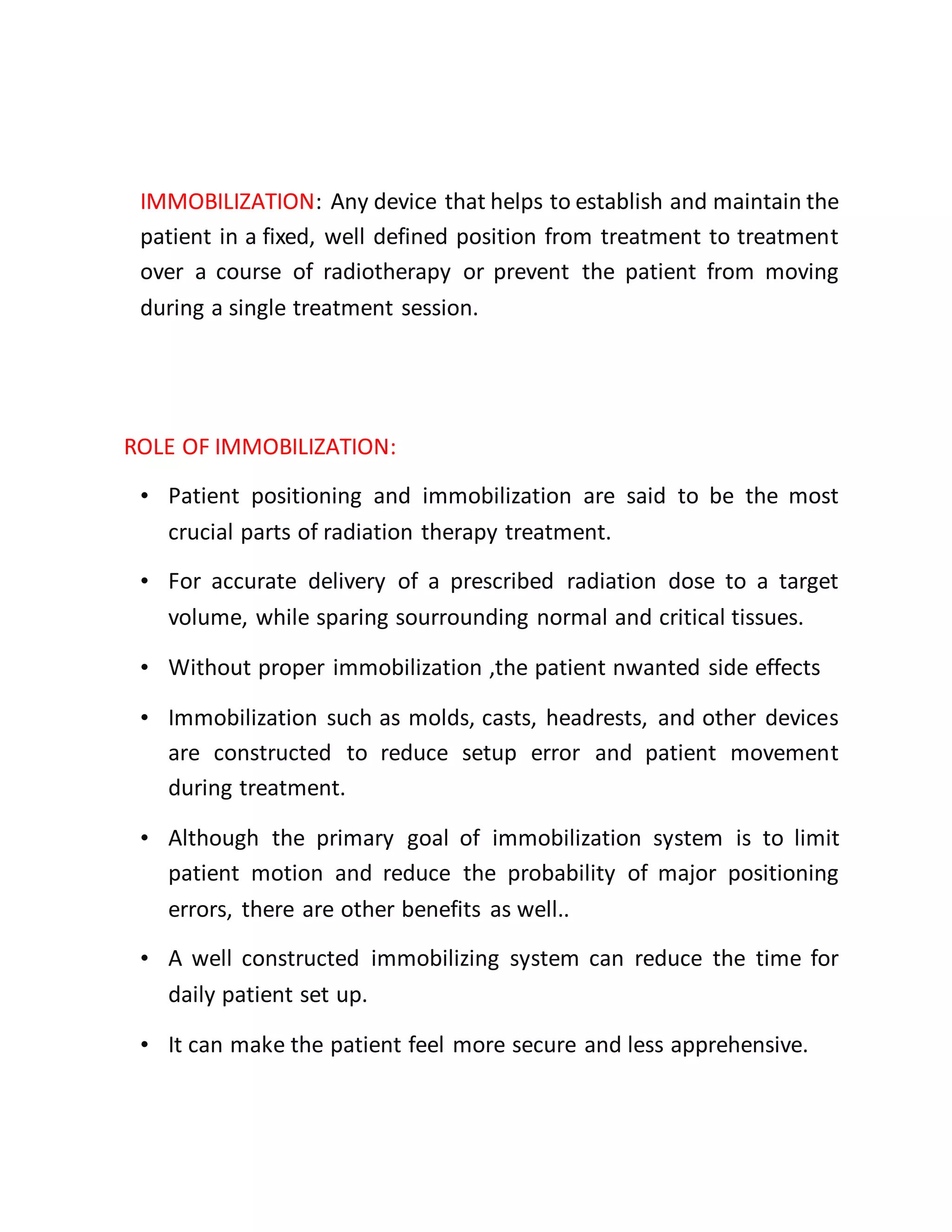 immobilising devices used in radiotherapy | DOCX